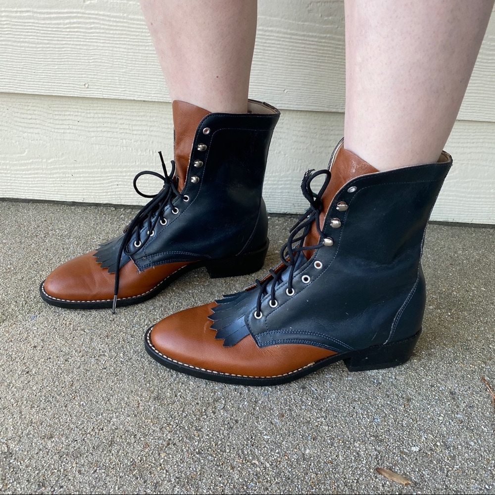 Navy Blue & Brown Western Combat Boots - Gem